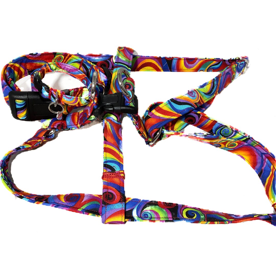 Rainbow Swirl Step in Dog Harness - Black Buckle - Multi Colored Swirls ...