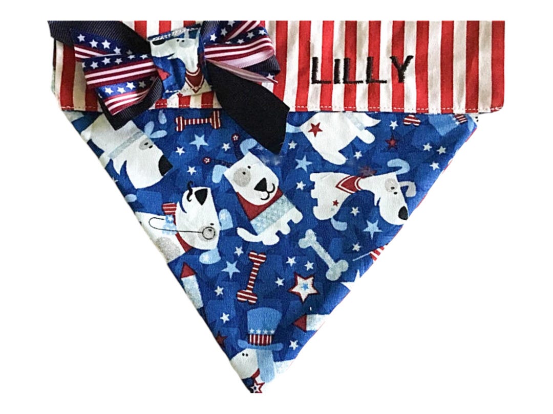 July 4th Patriotic Dog Bandana With Stars, Stripes and Dogs- Over the ...
