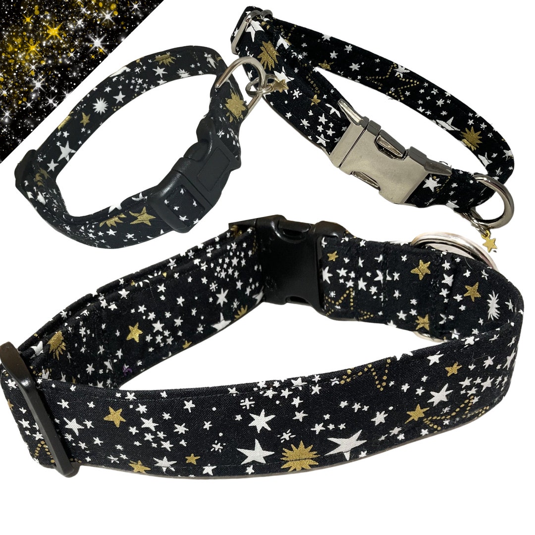 Black and White Star Dog Collar With Star Charm - White & Gold Stars on ...