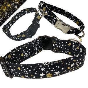 Black and White Star Dog Collar With Star Charm - White & Gold Stars on ...