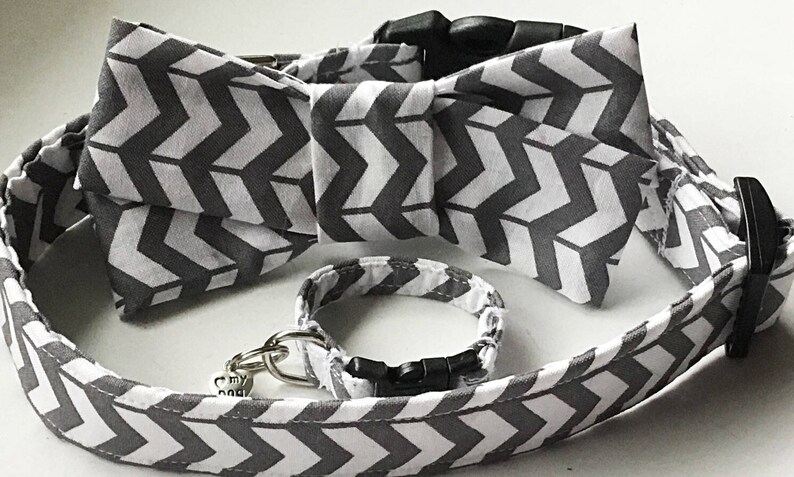 Gray and White Chevron Dog and Cat Collar With Matching - Etsy