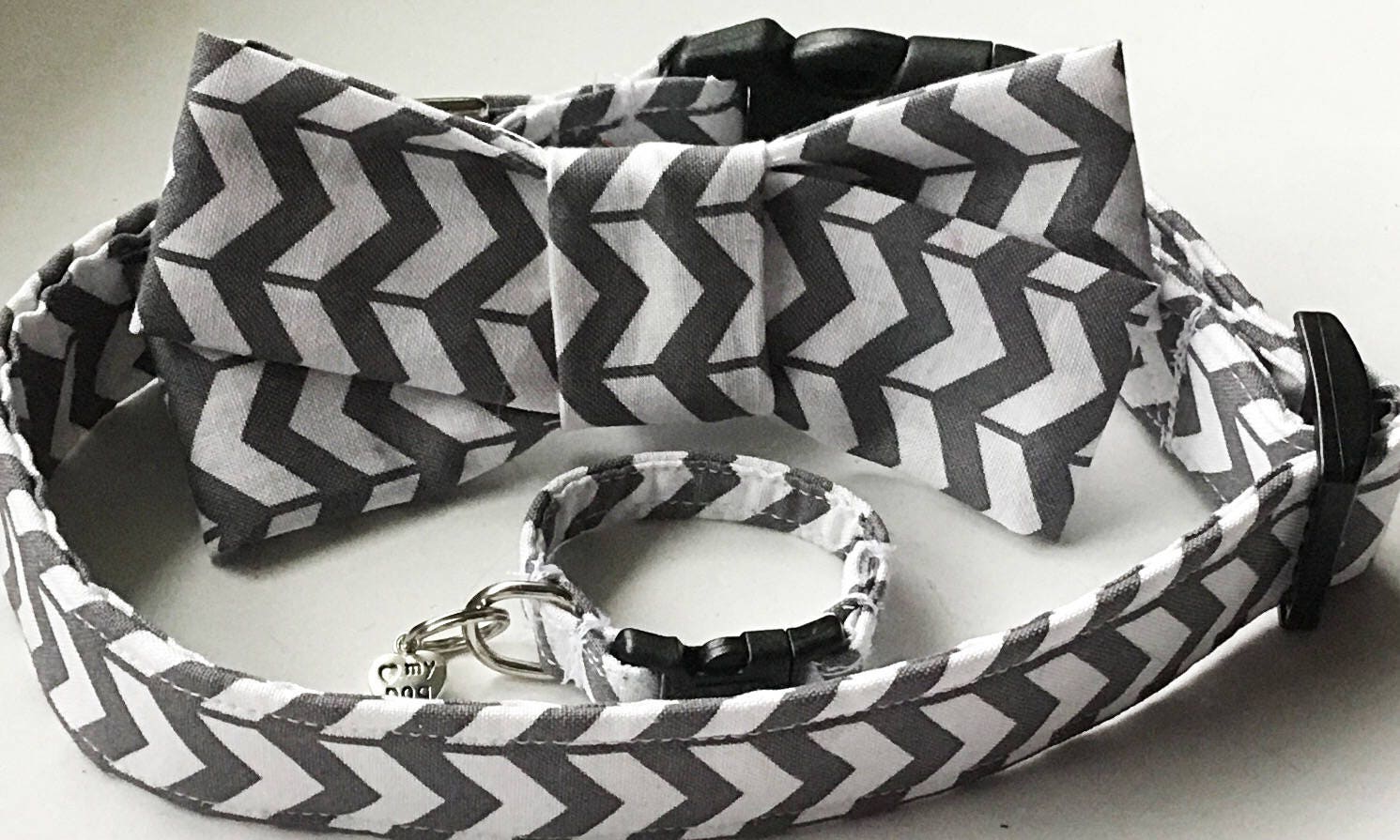 Gray and White Chevron Dog and Cat Collar with Matching | Etsy