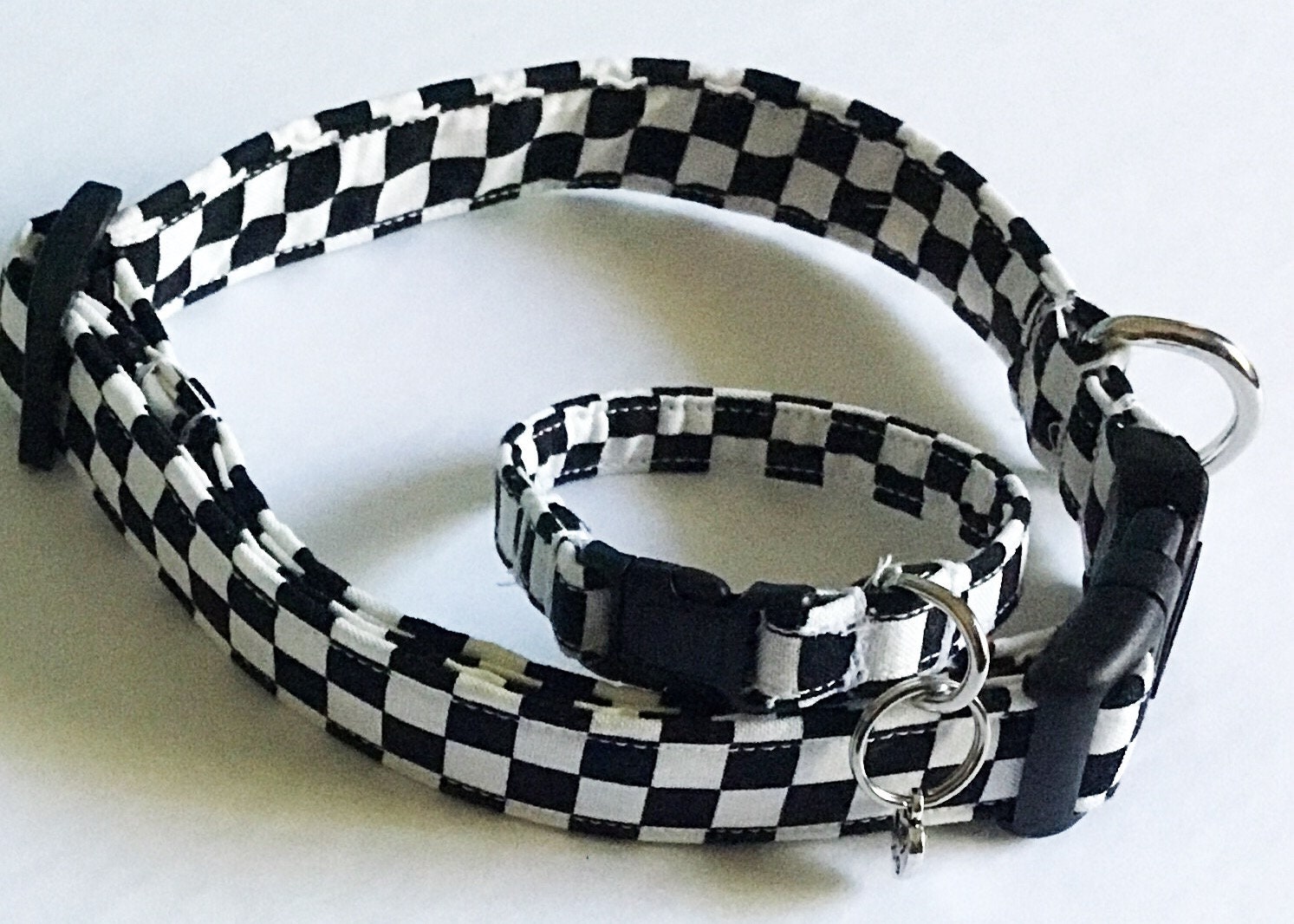 Black & White Checkered Dog or Cat Collar With Matching Key | Etsy
