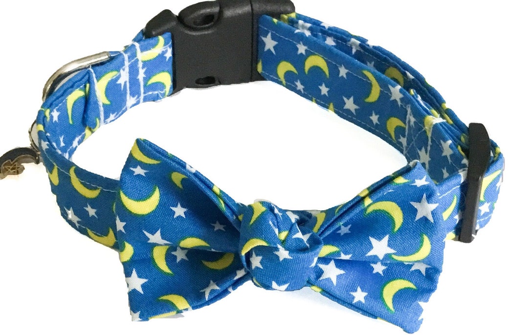 Blue Celestial Moon and Stars Collar With Matching Bow and Moon Charm ...