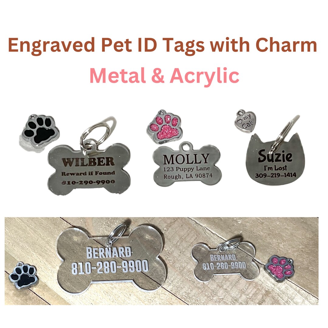 Engraved Pet Id Tags With Charm Metal & Acrylic Dog Bone Tags and Metal ...