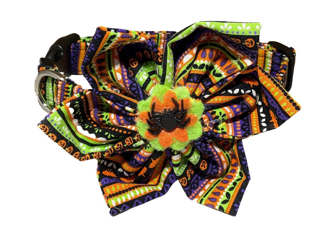 Halloween Spider Collar With Flower or Bow Tie for Dogs and Cats With ...