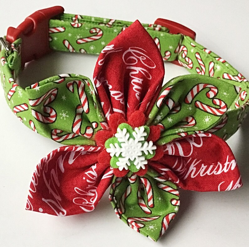 Candy Cane Christmas Collar With Matching Flower for Dogs and - Etsy