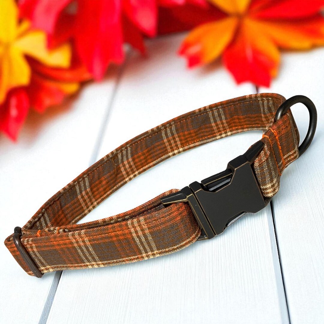 Brown & Orange Plaid Fall Collar for Dogs- Autumn Neckwear- Hardware ...
