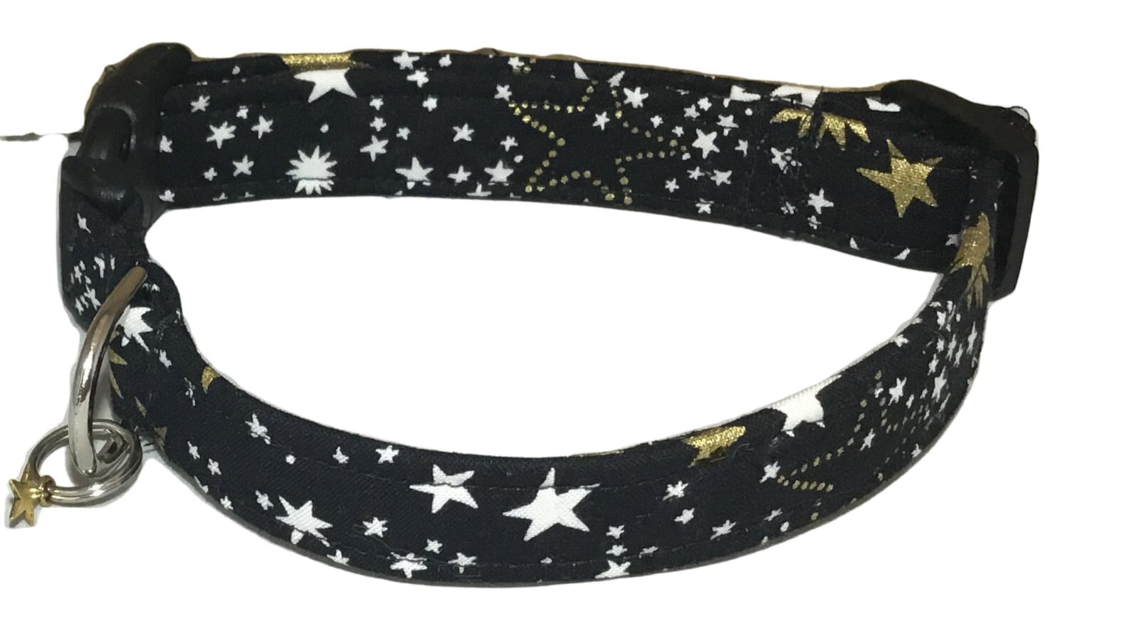 Black and White Star Dog Collar With Star Charm - White & Gold Stars on ...