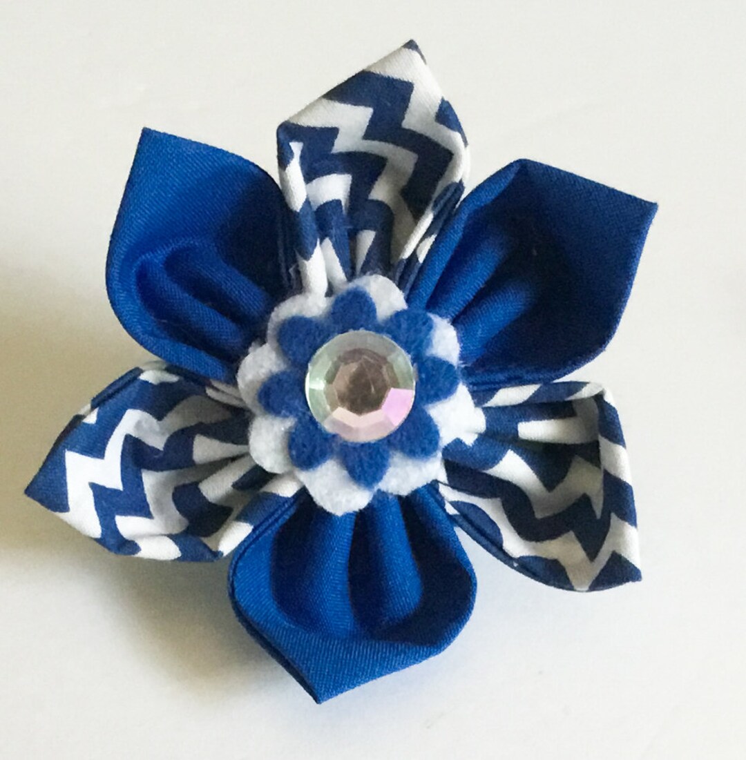 Blue & White Chevron Flower for Girl Dog or Cat Collar - Etsy