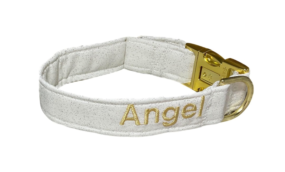 White Glitter Personalized Dog Collar With Gold Buckle - Christmas ...