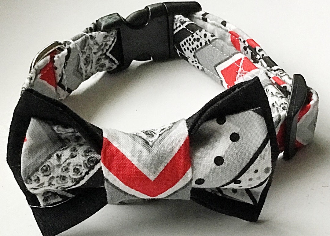 Collar Chevron negro y rojo con pajarita a juego para perro o gato ...