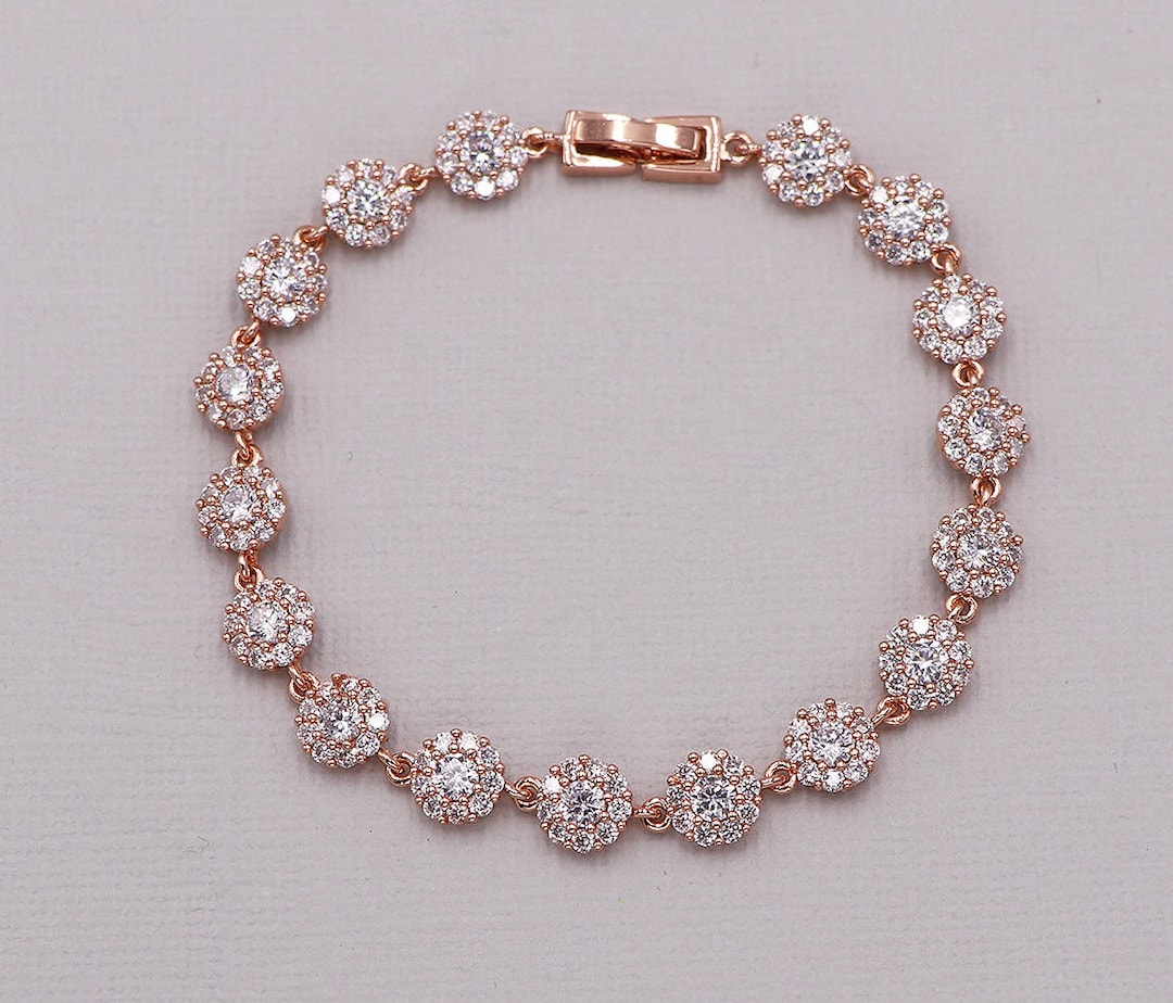 Rose Gold Bracelet, Rose Gold Crystal Bracelet, Bridesmaid Bracelet ...