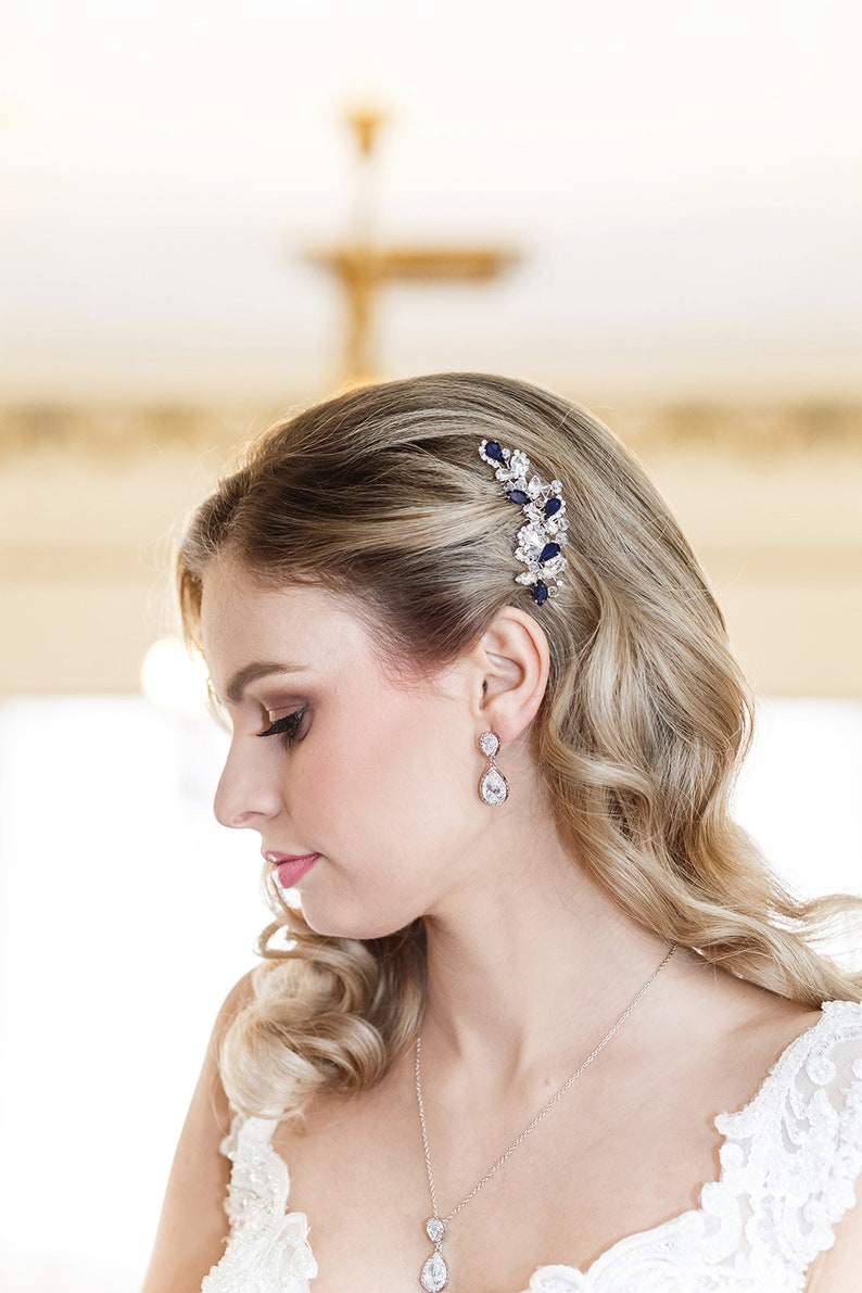 Blue Sapphire Wedding Comb Rose Gold Rose Gold Sapphire Comb | Etsy