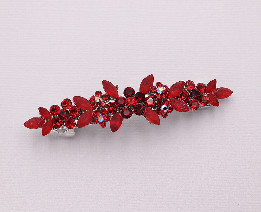 Red Crystal Rhinestone Barrette, Wedding Crystal Hair Clip, Hair ...