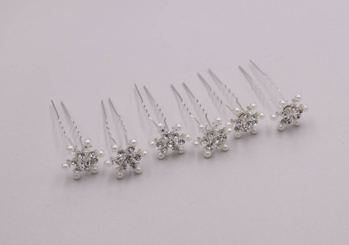 Snowflake Wedding Hair Pins Set of 6 Crystal Rhinestone - Etsy