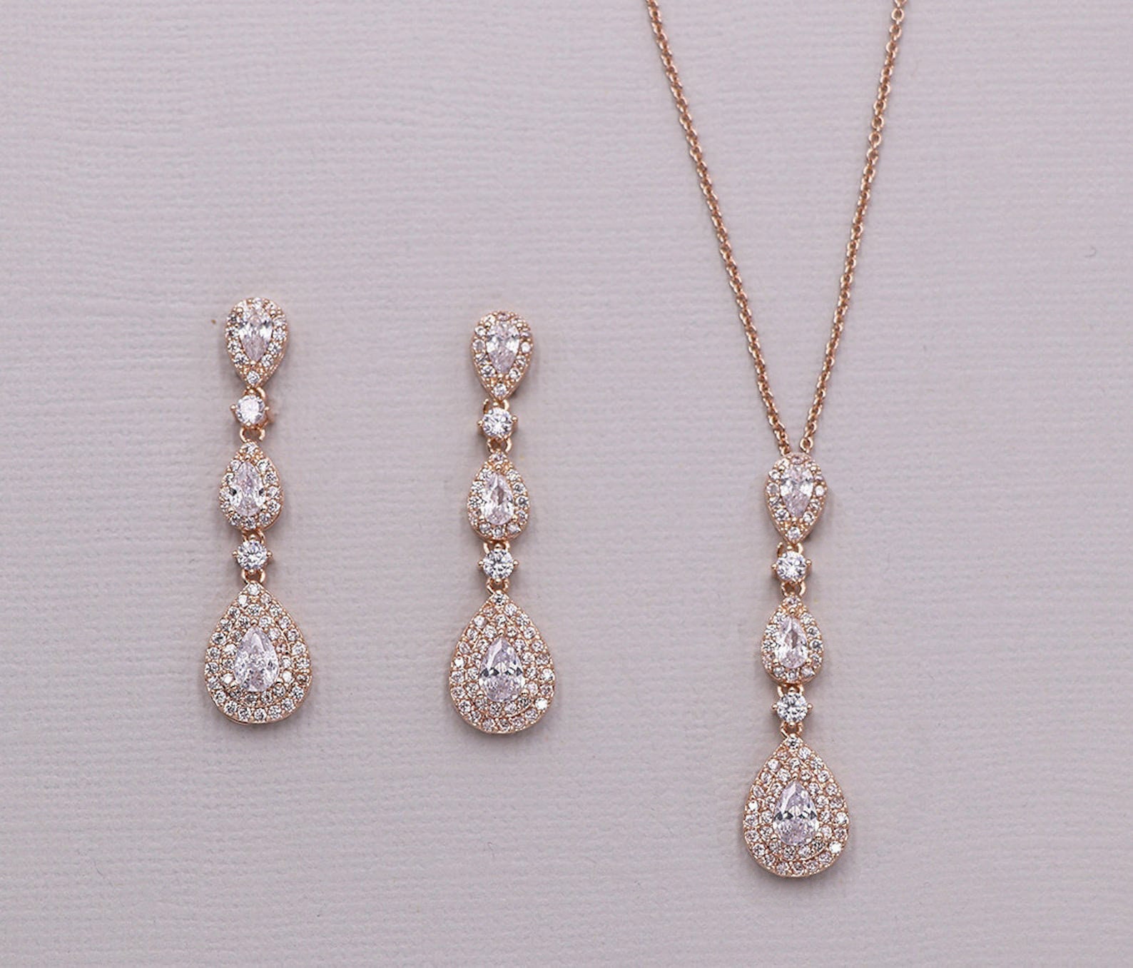 Rose Gold Wedding Jewelry Set Rose Gold Necklace Set Cubic - Etsy