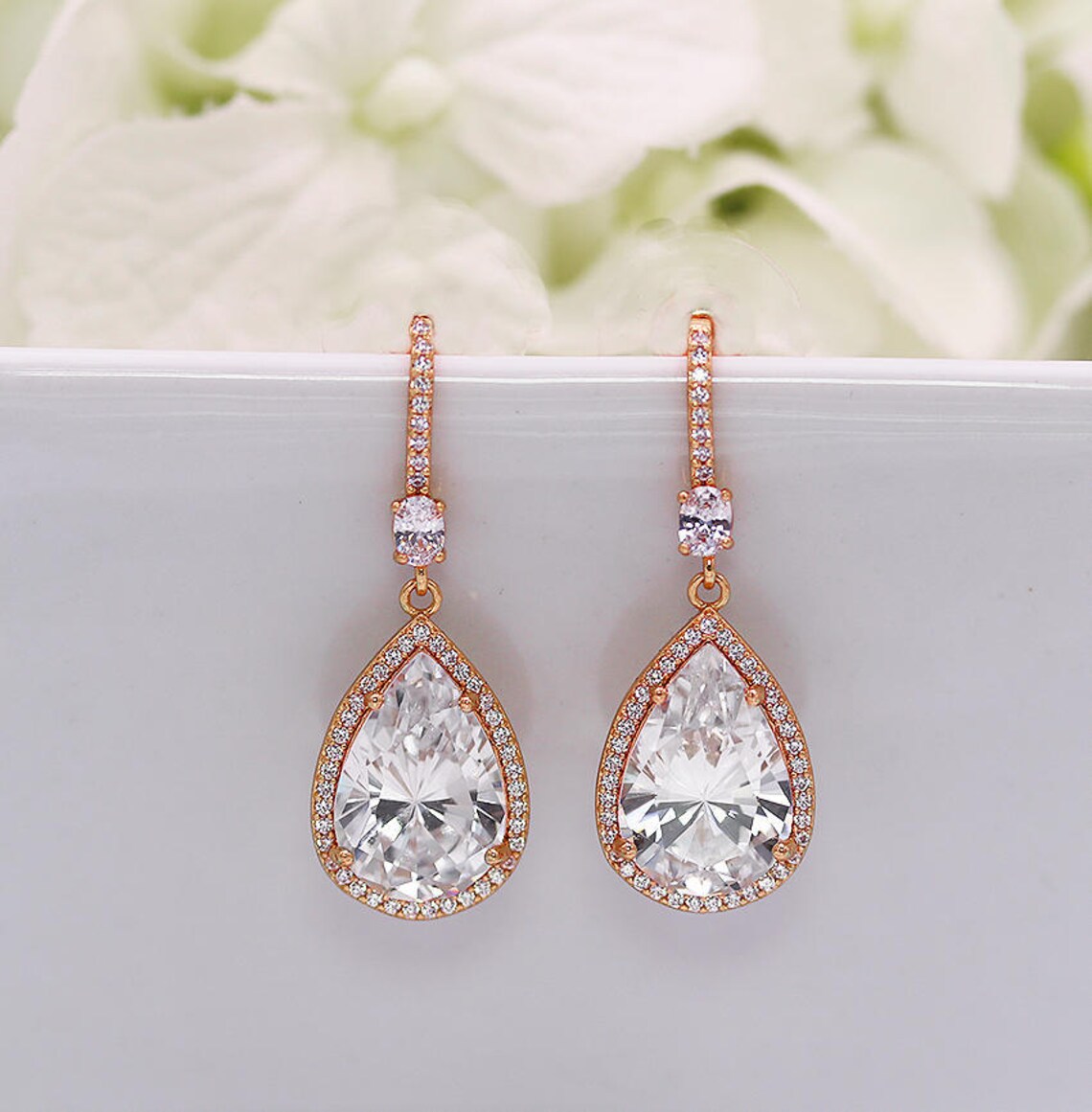 Teardrop Wedding Earrings Gold Tear Drop Pear Cubic Zirconia | Etsy