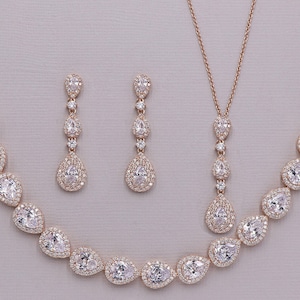 Rose Gold Wedding Jewelry Set Rose Gold Necklace Set Cubic - Etsy