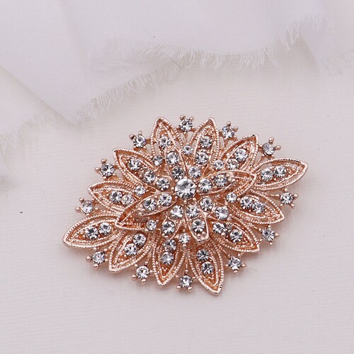 Rose Gold Crystal Brooch Crystal Rhinestone Brooch Wedding - Etsy