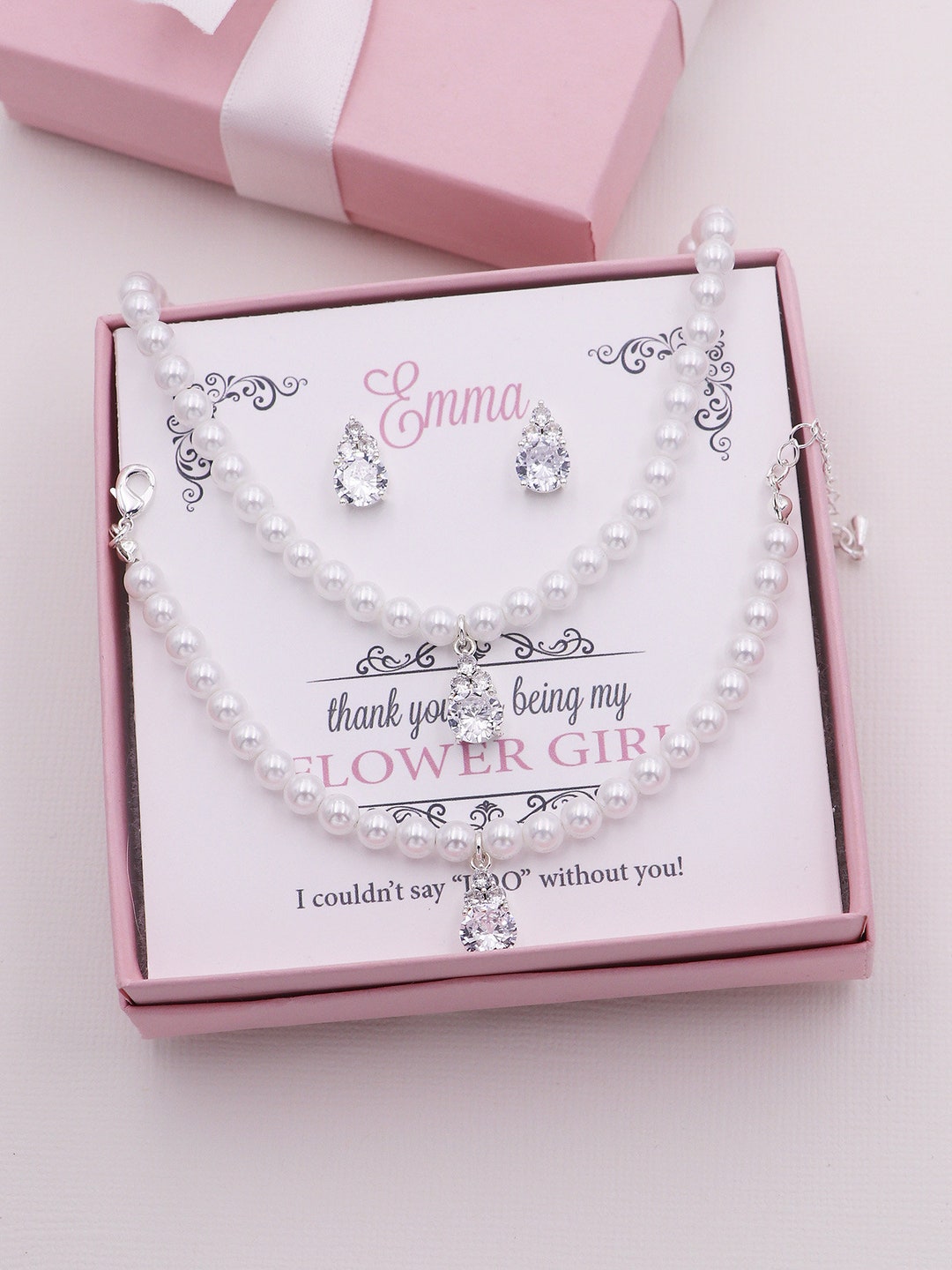 Flower Girl Jewelry Pearl, White Pearl Jewelry Set, Girls Necklace Set ...