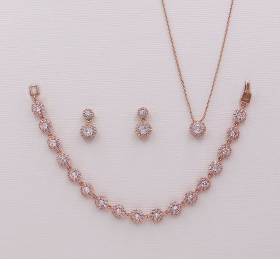 Rose Gold Jewelry Set Earrings Bracelet Set Rose Gold - Etsy