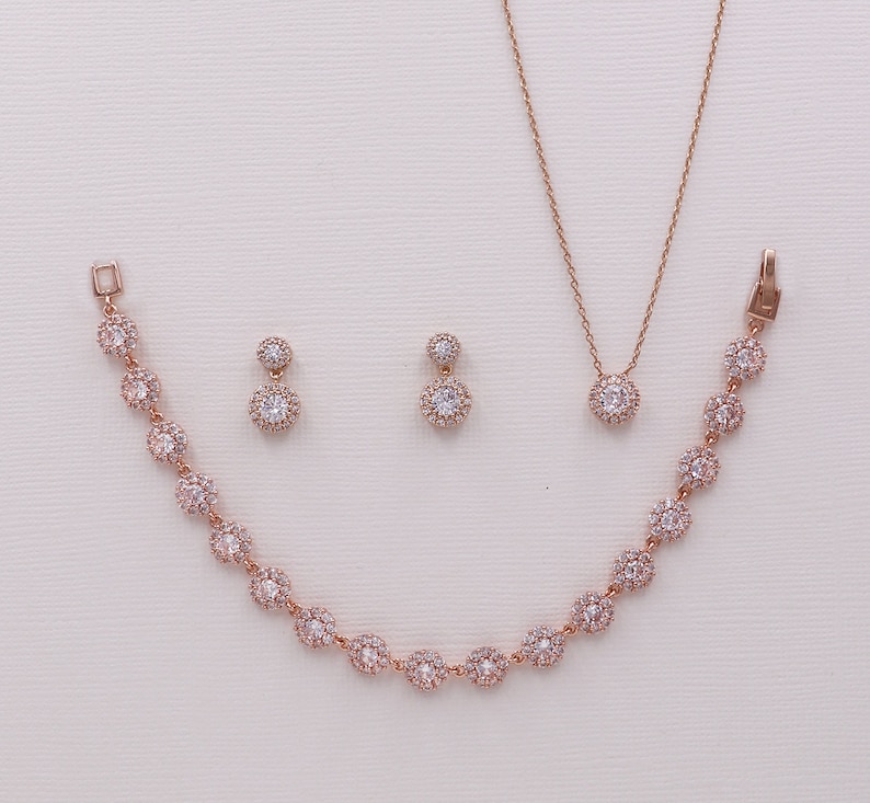 Rose Gold Jewelry Set Earrings Bracelet Set Rose Gold - Etsy