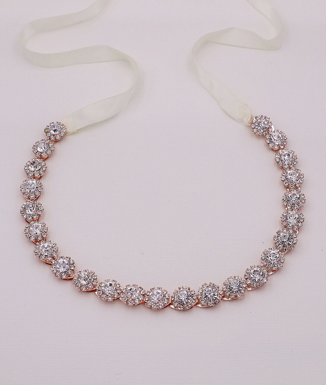 Headband Rose Gold, Bridal Ribbon Headband, Crystal Ribbon Headband ...