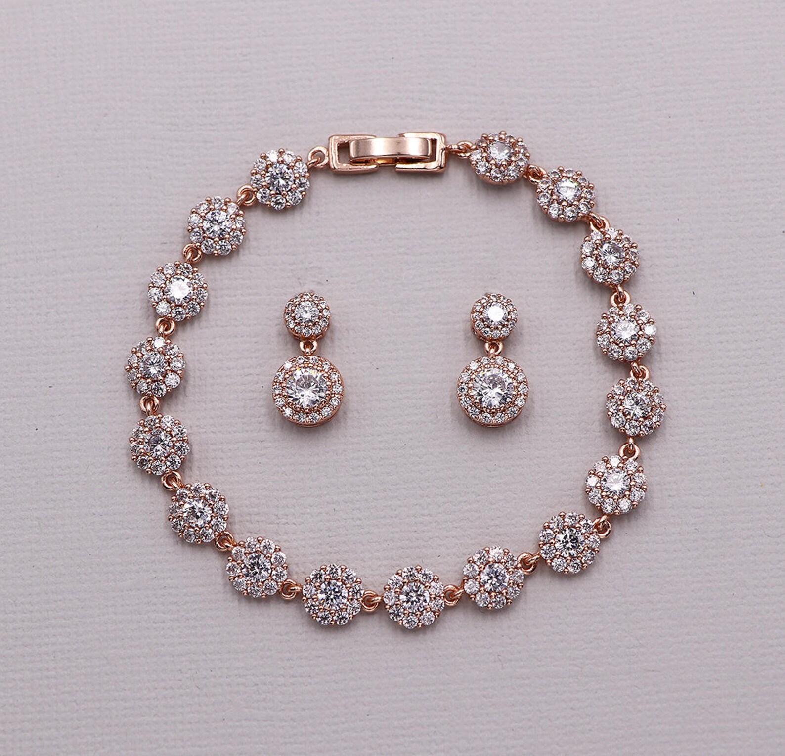 Rose Gold Jewelry Set Earrings Bracelet Set Rose Gold | Etsy