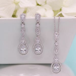 Long Rose Gold Jewelry Set Wedding Jewelry Set Cubic - Etsy