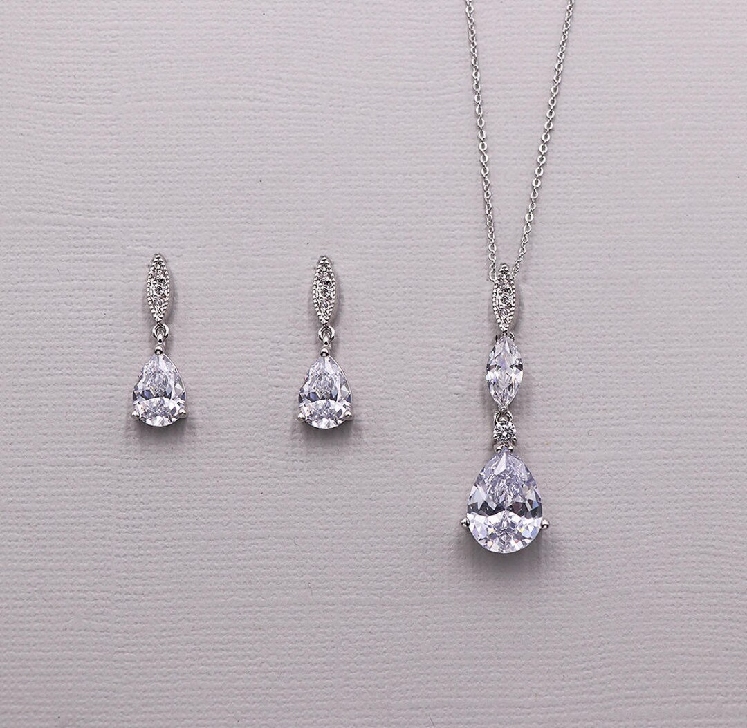CZ Jewelry Set, Crystal Wedding Necklace Set, Bridal Jewelry Set ...