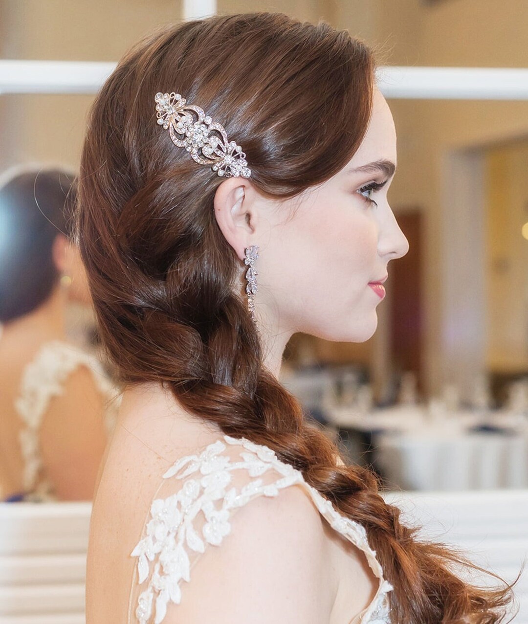 AB Crystal Wedding Comb Gold, Aurora Borealis Bridal Comb Pearl ...