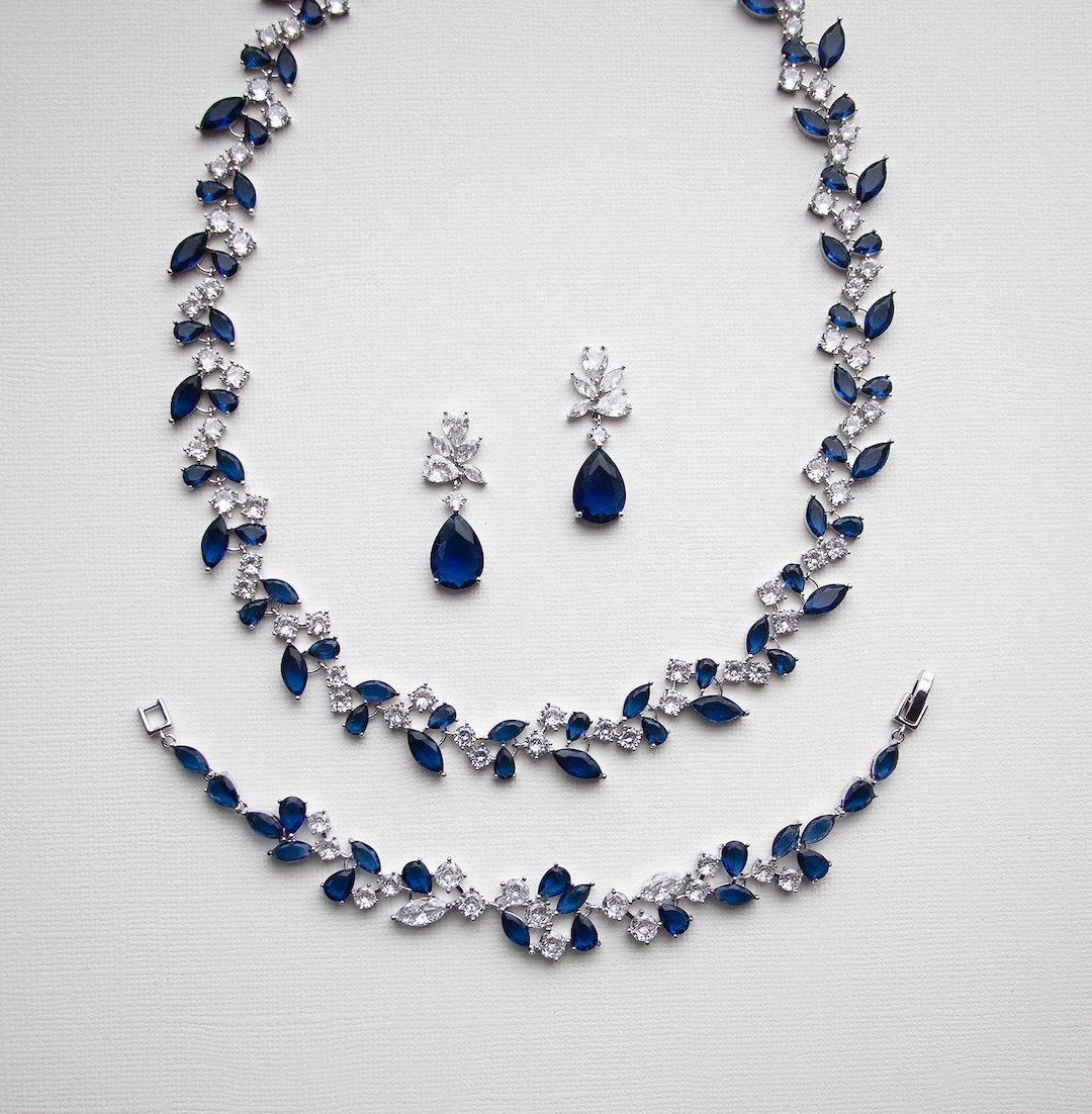 Sapphire Jewelry Set, Blue Sapphire Jewelry Set, Blue Statement Bridal ...