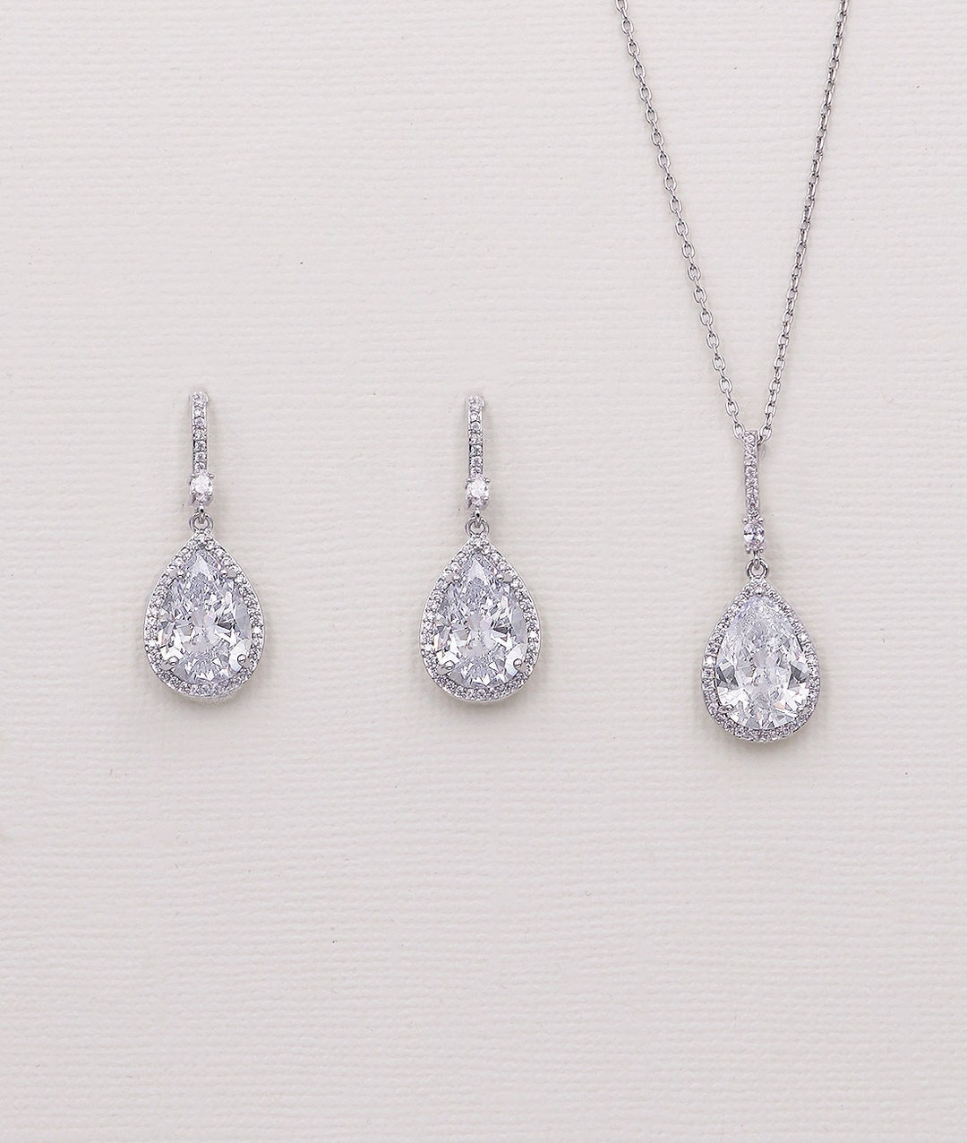 Teardrop Wedding Jewelry Silver, Tear Drop Pear Cubic Zirconia Bridal ...