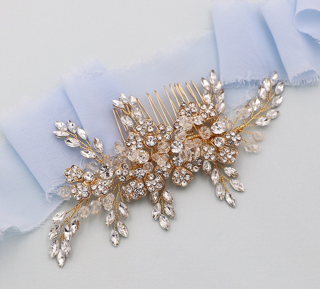 Crystal Wedding Comb Gold, Large Wedding Hair Comb, Handmade Wedding ...