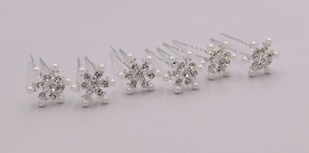 Snowflake Wedding Hair Pins, Set of 6, Crystal Rhinestone Snowflake ...