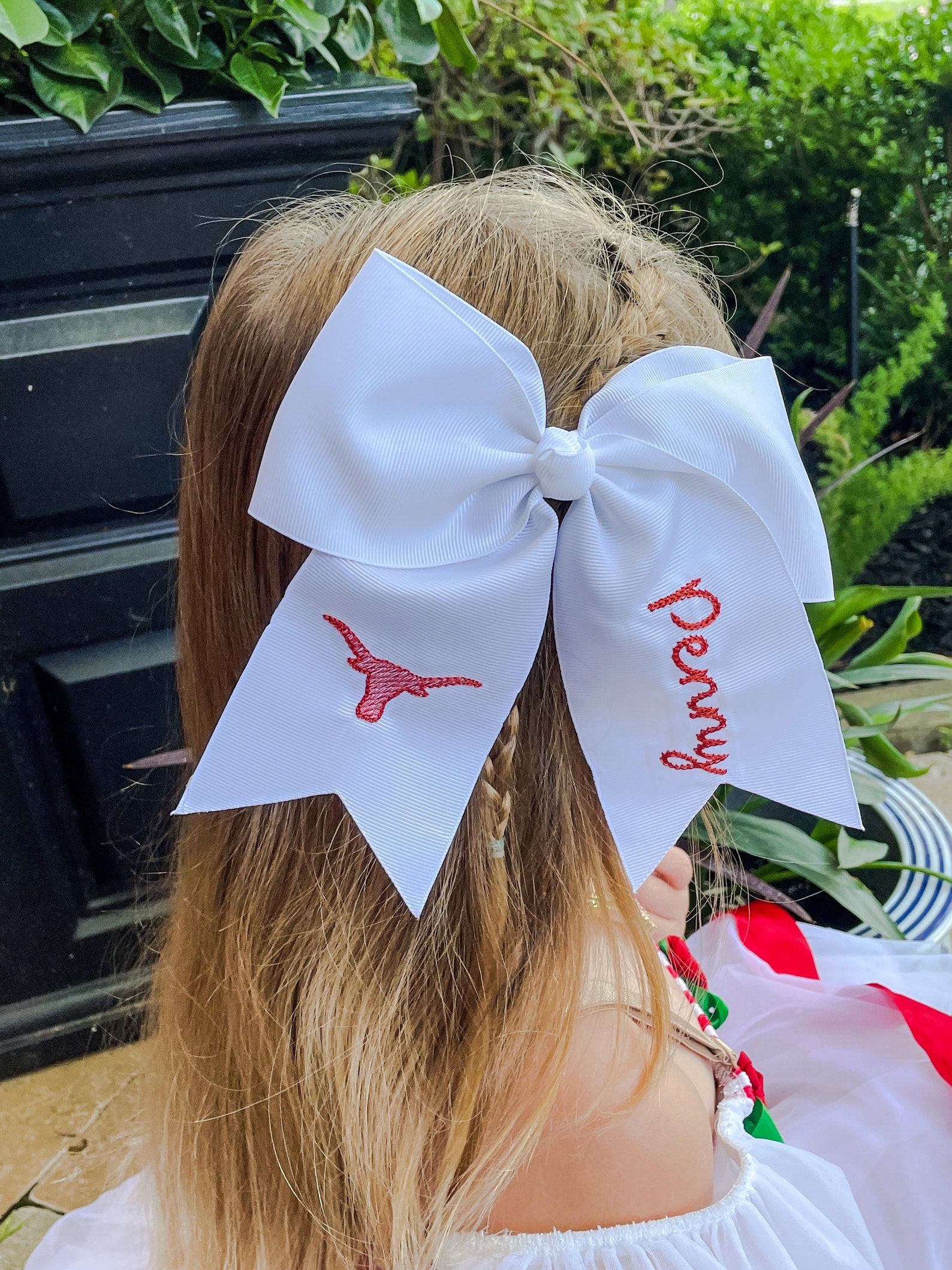 Monogrammed Longhorn Hair Bow: Embroidered Texas Cheer Bow - Etsy