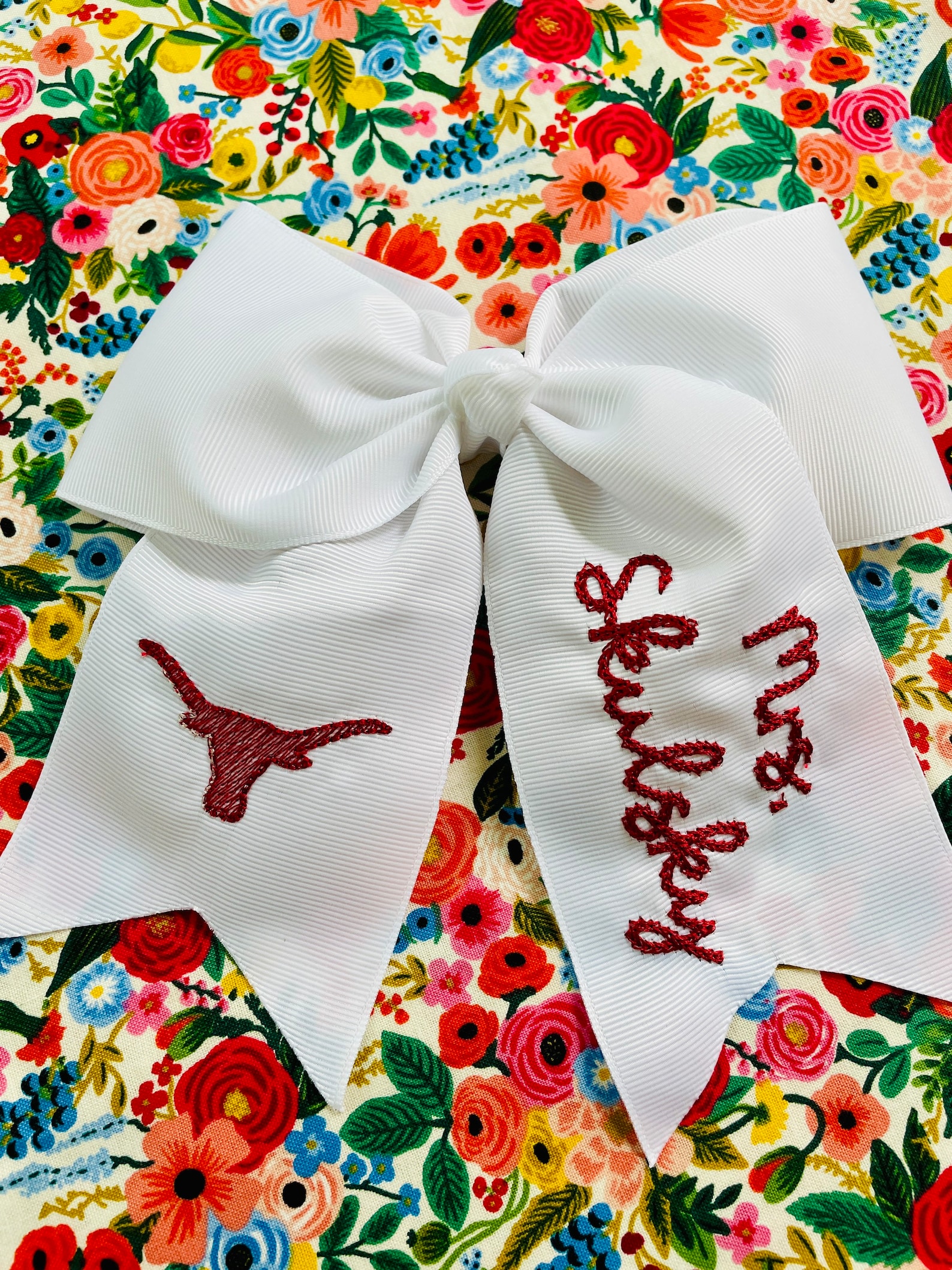 Monogrammed Longhorn Hair Bow: Embroidered Texas Cheer Bow - Etsy