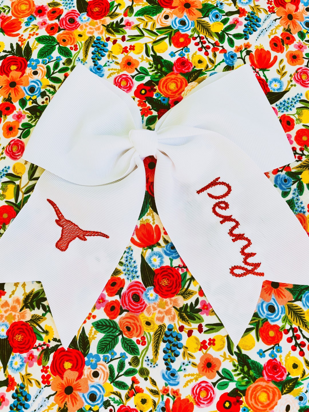 Monogrammed Longhorn Hair Bow: Embroidered Texas Cheer Bow - Etsy