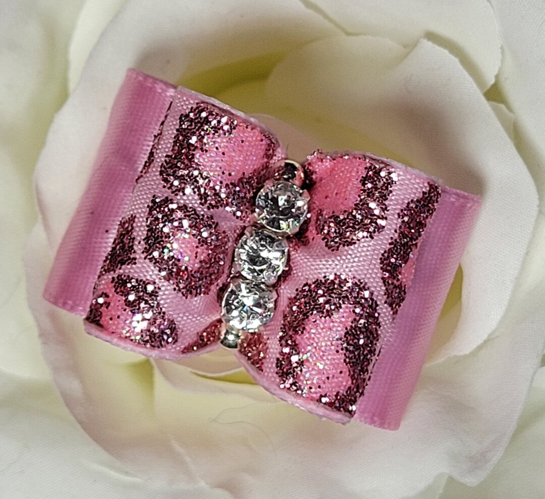 Pink Jaguar Glitter Rhinestone Dog Topknot Hair Bow, Show Bow, Shih Tzu ...