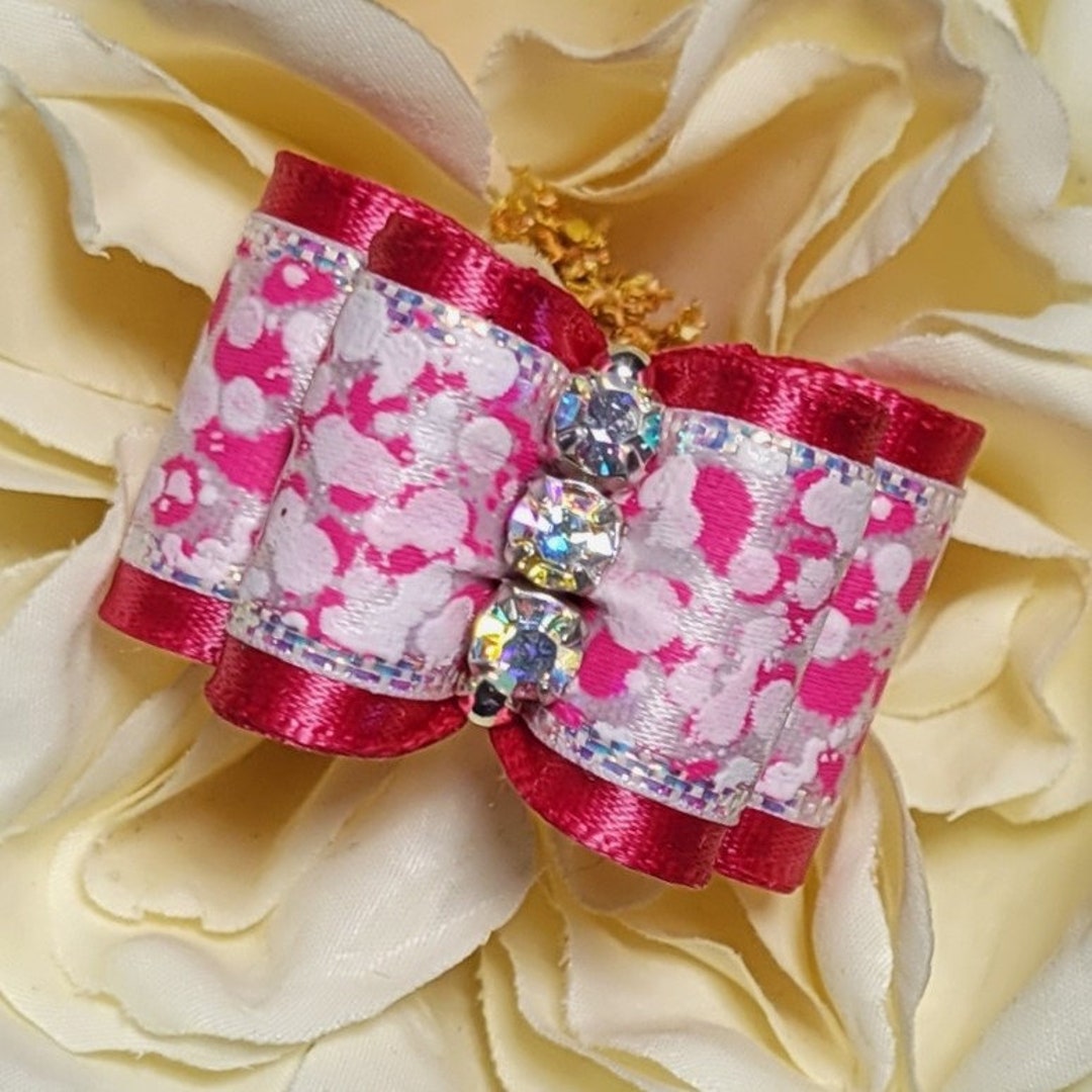 Mottled Pink and White Dog Hair Bow for Shih Tzus, Yorkie, Biewer ...