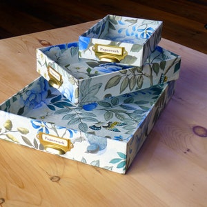 Office Paperwork Storage Trays in Porcelain Blue Design - Handmade ...