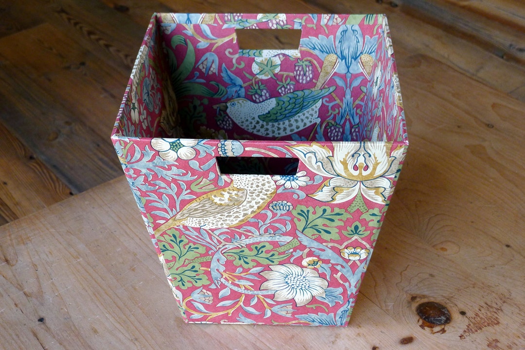 Large William Morris Waste Paper Bin/basket in Strawberry Thief Red ...