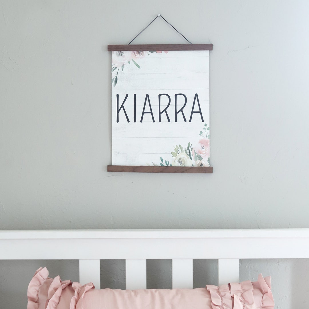 Floral Canvas Sign Hanging Canvas Sign Custom Name Sign Name Sign Wall ...