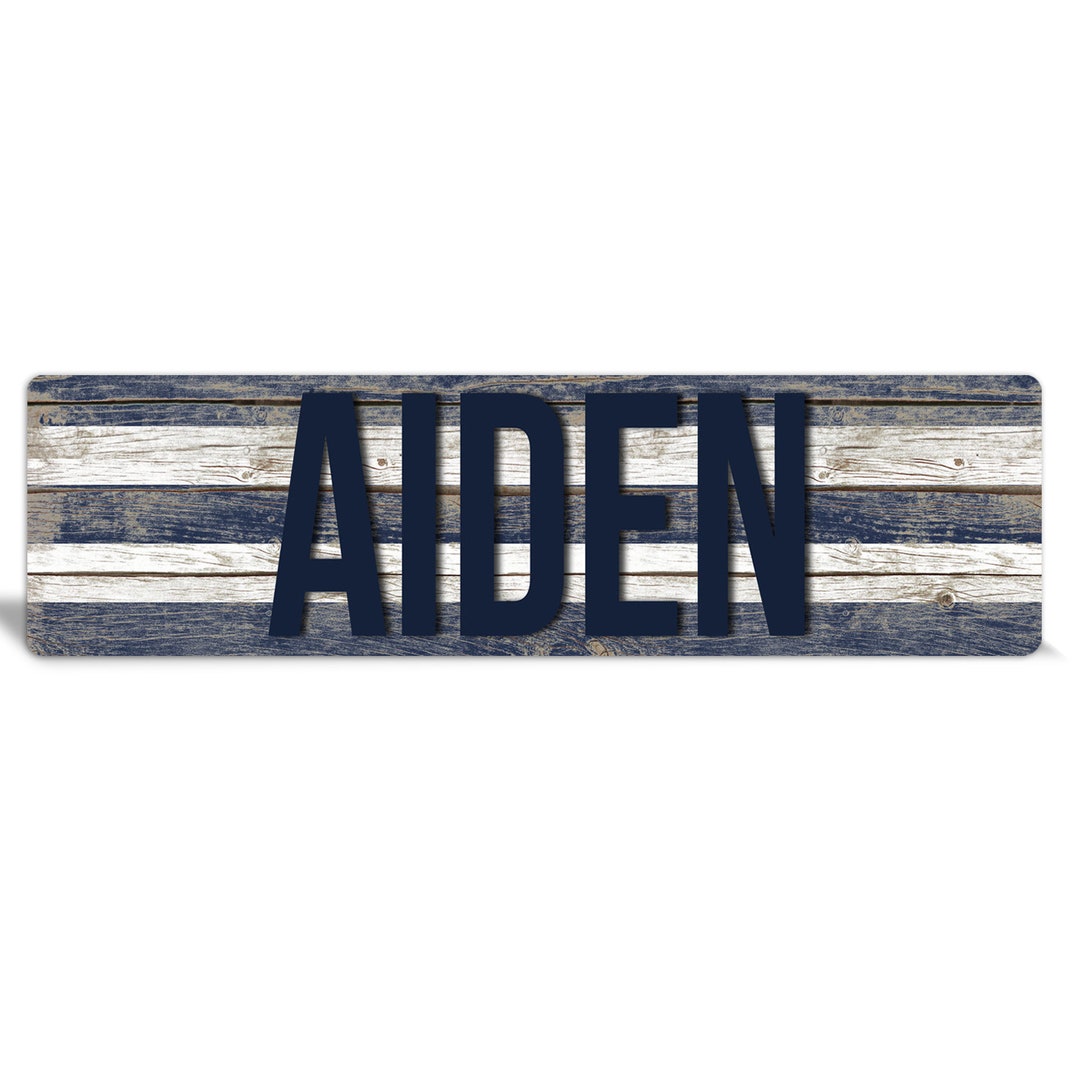 Personalized Kids Name Sign: Navy Blue Striped Wood, Boys Room Decor - Etsy