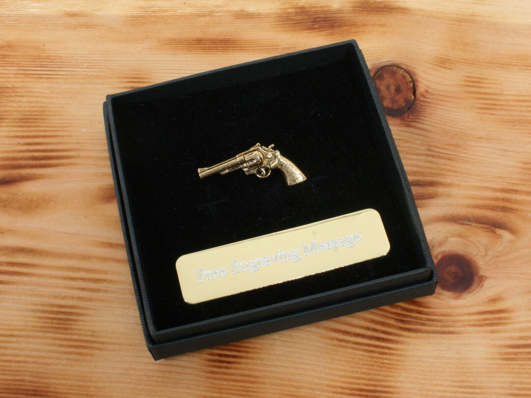 Pistol Modern Revolver Gold Plated Pin Lapel Badge Western Country ...