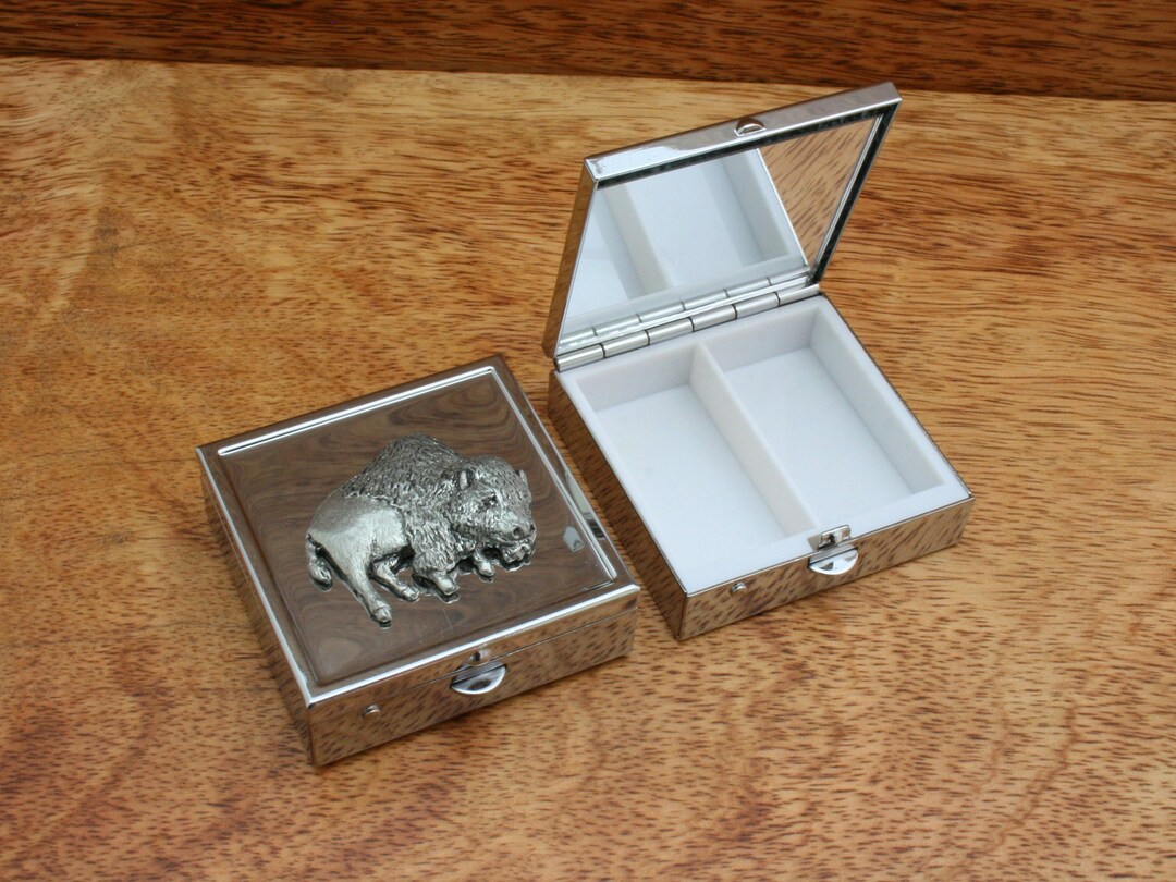 Safari Animals Pill Mint Trinket Box With Mirror Square Giraffe Hippo ...