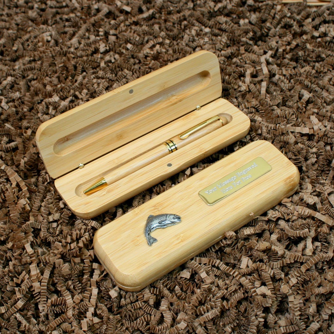 Fish Luxury Wooden Pen Case With Matching Pen Free Engraving Carp Trout ...