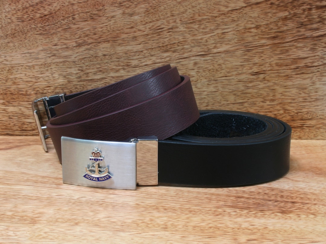 Royal Navy Regiments Leather Belt and Metal Buckle Set Black or Brown ...