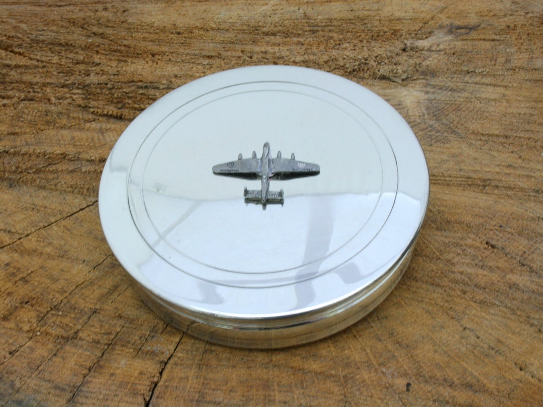 Airplanes Pewter Jewellery Trinket Round English Pill Box Aviation Jet ...